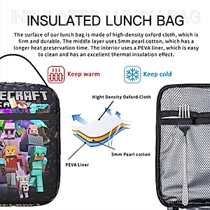 Anime Lunch Box,insulated Soft Lunch Bag for Men Women,Reusable Lunch Tote Bag Gifts with Water Bottle Holder for Office Work out Travel Picnic-Black