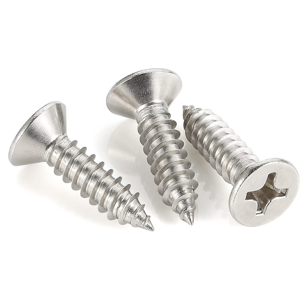#10 x 1 (3/8" to 2" Available) Flat Head Sheet Metal Screws Wood Screws, 304 Stainless Steel 18-8, Self Tapping, 100 PCS