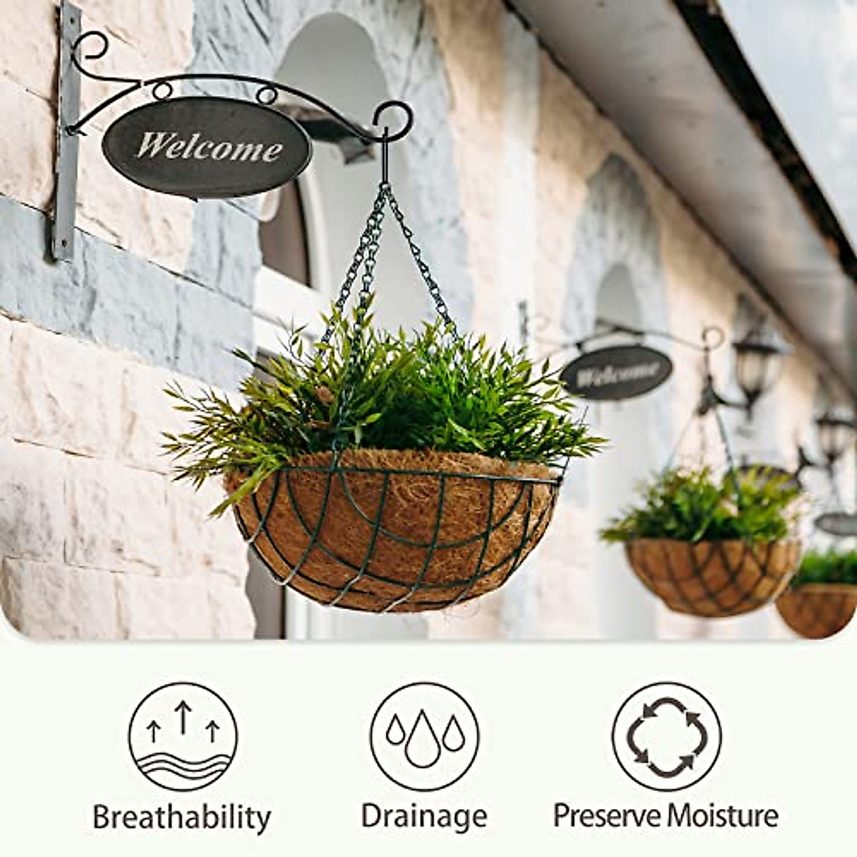 GreatBuddy 4 Pcs Coconut Hanging Basket Liners 14 Inch, Sturdy Round Coco Liners for Planters, Perfect Replacement for The Old, 100% Natural, Easy to Straighten Out