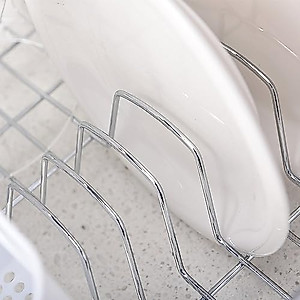 IKEBANA Modern Simplicity Dish Drying Rack,Stainless Steel Dish Racks Rustproof for Kitchen Counter,Kitchen in-Sink Chrome Finish Wire Dish Rack,Small Dish Drainer Rack with Removable Cutlery Holder