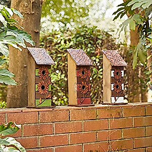 Glitzhome 14.5" H Wooden Garden Bird House Hanging Two-Tiered Distressed with Flowers Decorative Birdhouse