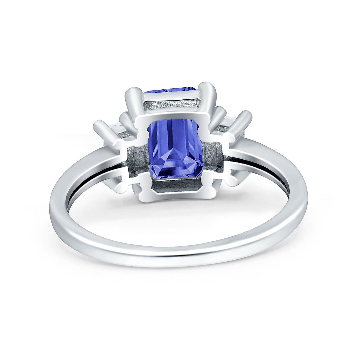 Blue Apple Co. Simulated Tanzanite Cubic Zirconia Size-6 Emerald Cut Art Deco Three Stone Wedding Ring CZ 925 Sterling Silver