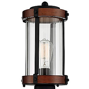 Stan Rustic Farmhouse Industrial Outdoor Post Light Fixture Black Dark Wood Finish 13 3/4" Clear Glass Shade Exterior House Porch Patio Outside Deck Garage Yard Garden Driveway Home - John Timberland
