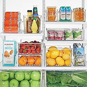 mDesign Wide Plastic Kitchen Pantry Cabinet, Refrigerator, Freezer Food Storage Bin with Handles - Divided Organizer for Fruit, Yogurt, Snacks, Pasta - BPA Free, 14.5" Long, 2 Pack - Clear