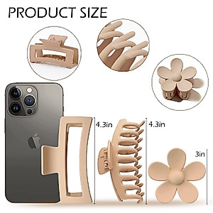 12 Pack Large Hair Claw Clips 4.3 Inch Rectangle Hair Claw Clips Flower Hair Clips for Women Thick Hair, Matte Hair Clip Banana Claws Clips Strong Hold jaw clips, 3 Styles Claw Clips Neutral Colors