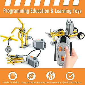 ZMBlock 5-in-1 Motor Kit Engine Kit Electric Motors Kit Power Function Set Building Blocks 2 Medium Motors, 1 Battery Box, 1 Infrared Remote Control, 1 Receiver Birthday Presents for Kids and Adults