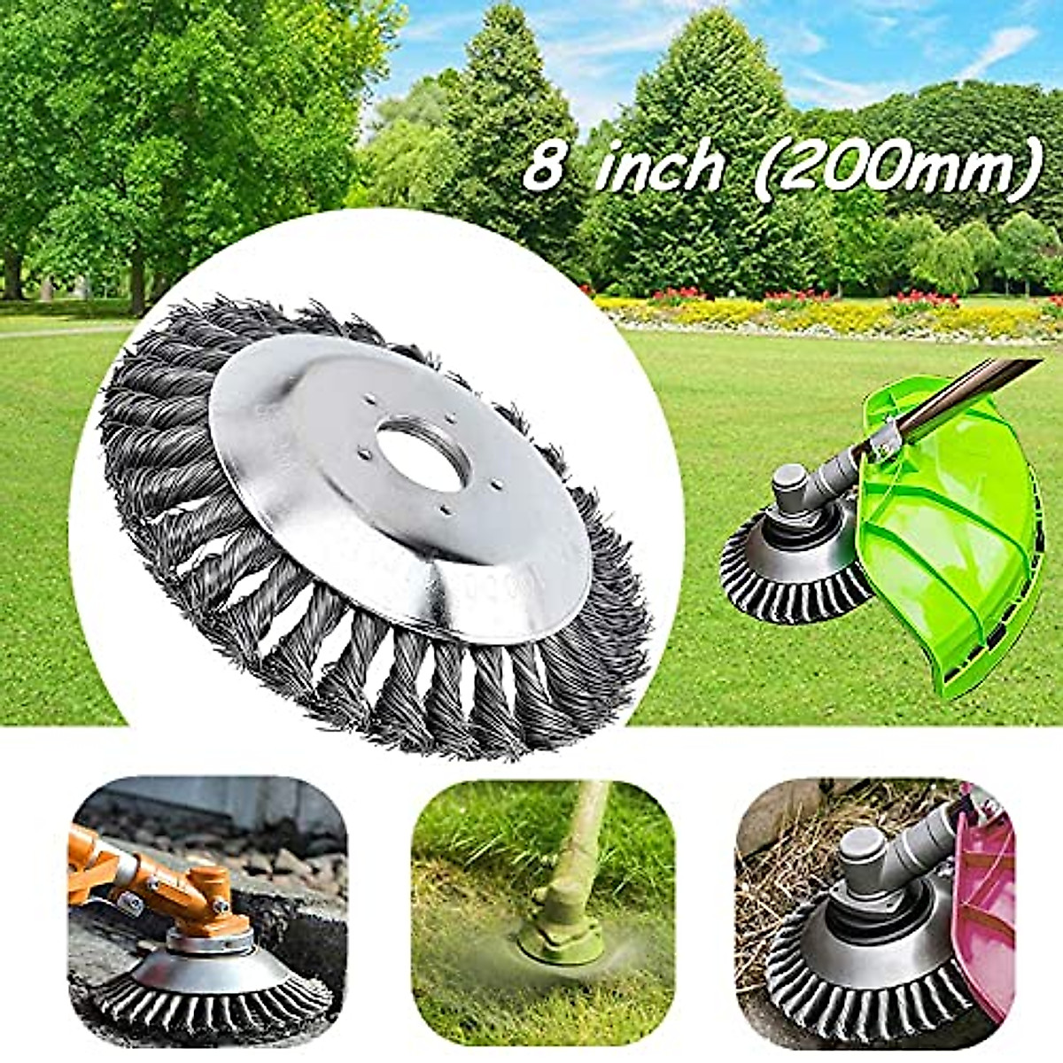 Kink Wire Wheel Brush,Rotary Weed Brush, Lawn Mower Grass Brush Trimmer Head, Straight-axis Gas Trimmer, Weed Trimmer, Rust Remover.Thickened Steel Wire wear-Resistant Spring Steel Wire Wheel.