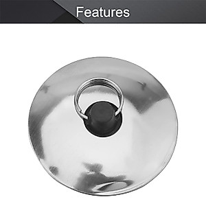 MroMax 2Pcs Stainless Steel Sink Plug Drain Stopper Fit 39mm with Ring for Bathtub Kitchen Bathroom Silver, Black