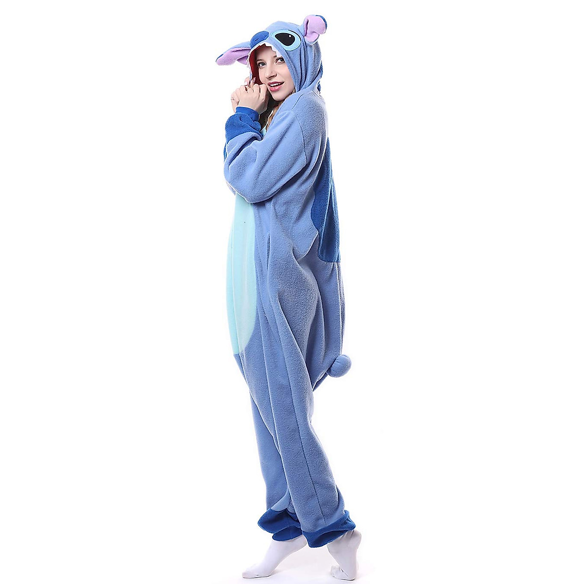 SIYUE Unisex Adult Onesie Costume Snug Fit One Piece Pajamas Christmas Sleepwear Halloween Jumpsuit Women Men Cosplay Animal Blue L