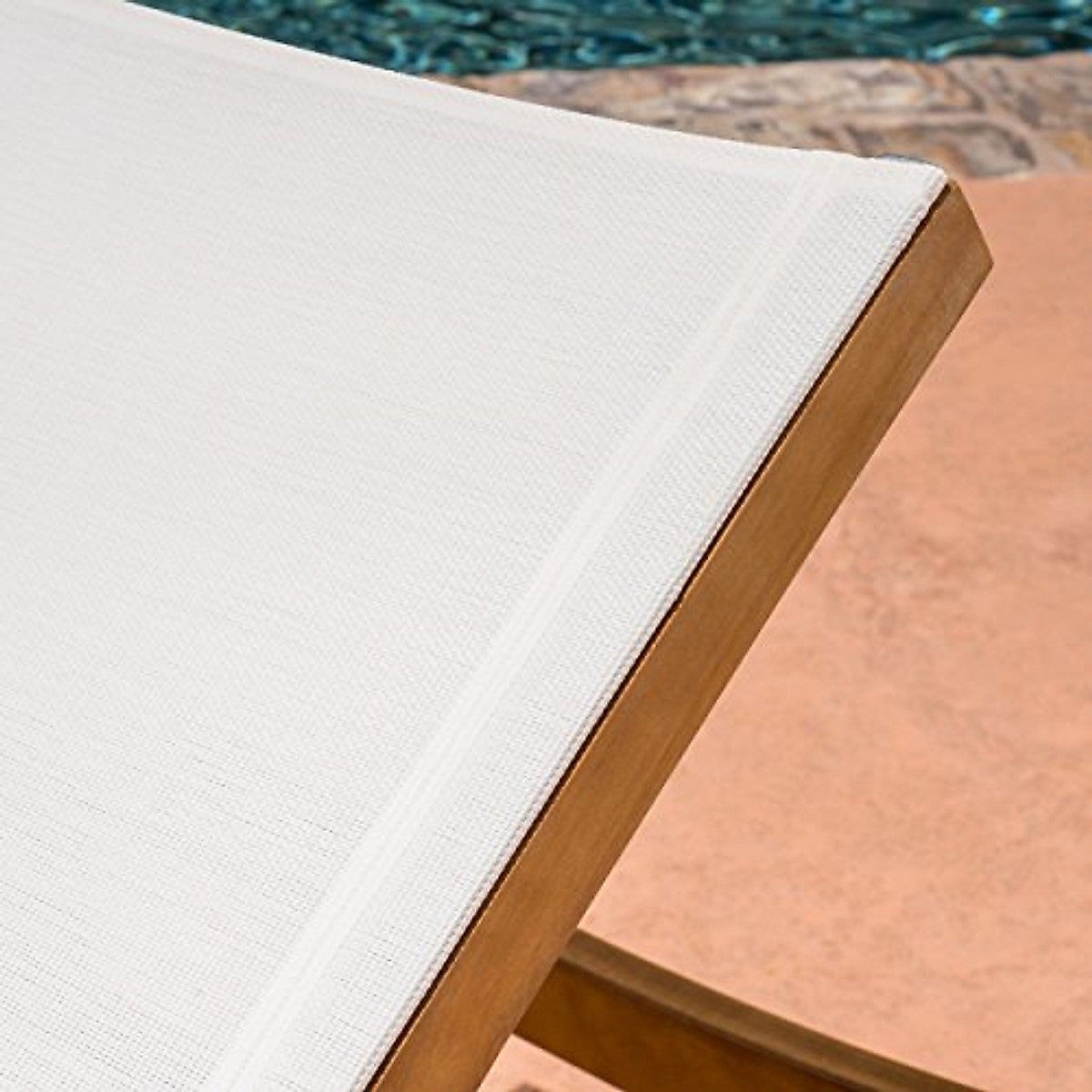 Christopher Knight Home Shiny Outdoor Wood Chaise Lounge (Set of 2), Teak Finish/White Mesh