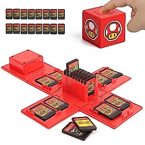 doepeBAE Games Storage Case Compatible for Nintendo Switch - Video Game Card Holde Protective Storage System Game Card Organizer Travel Container Box Hard Shell with 16 Game Card Slots (L Red 16)