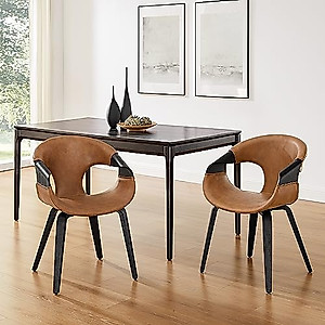 Art Leon Dining Chairs Set of 2, Mid Century Modern Kitchen Dining Room Chairs, Faux Leather Accent Chairs with Wood Legs, Black Oak Bentwood, Brown