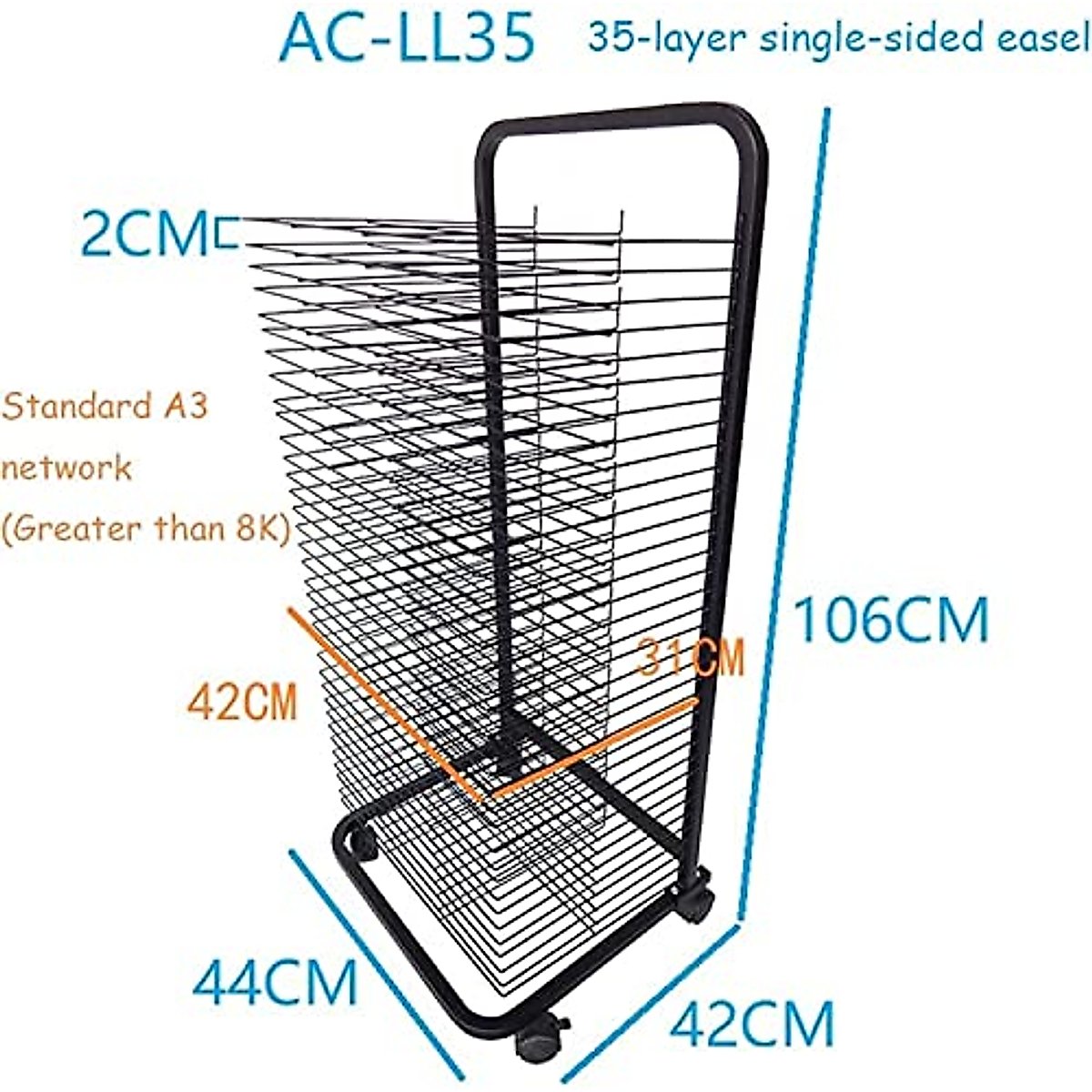 CENAP Art Drying Rack, Mobile Classroom Drying Rack with Wire Rack for Art Studio and Home use, Drying and Printing Rack (Size : 35-Layer)