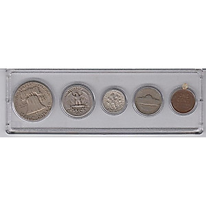 1948 Birth Year Coin Set (5) Coins Half Dollar, Quarter, Dime, Nickel, and Cent Mounted In a Plastic Holder Very Good