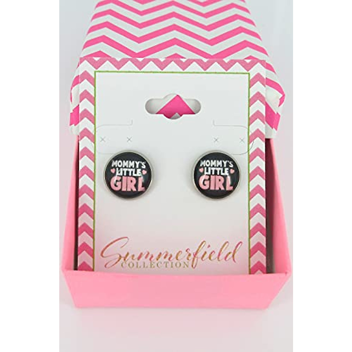 Stainless Steel Mommy's Little Girl Print Glass Stud Earrings 12mm