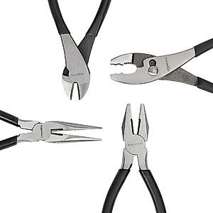 Amazon Basics Plier Tools, Set of 4, Black,silver