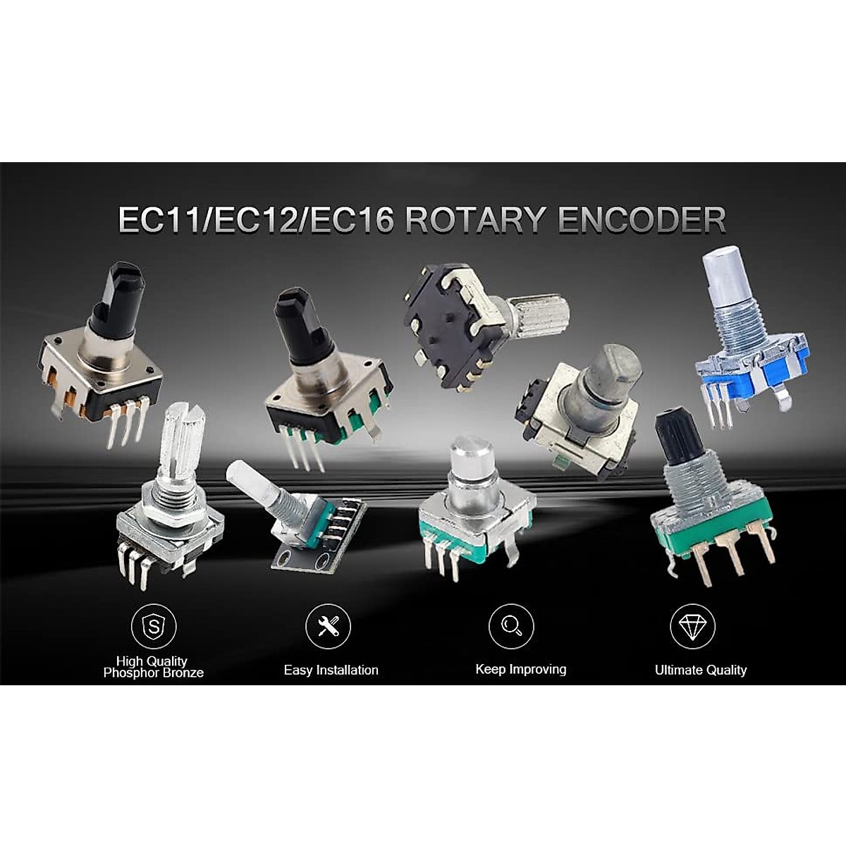 Fielect 5Pcs EC11 Rotary Encoder Code Switch 10mm Shaft Digital Potentiometer 7 Pins