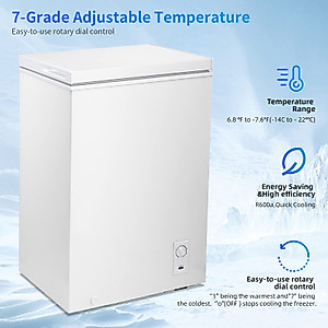 Kismile 2.7 Cubic Feet Chest Freezer with Removable Basket Free Standing Top Open Door Compact Freezer with Adjustable Temperature for Home/Kitchen/Office/Bar (2.7 Cubic Feet, White)