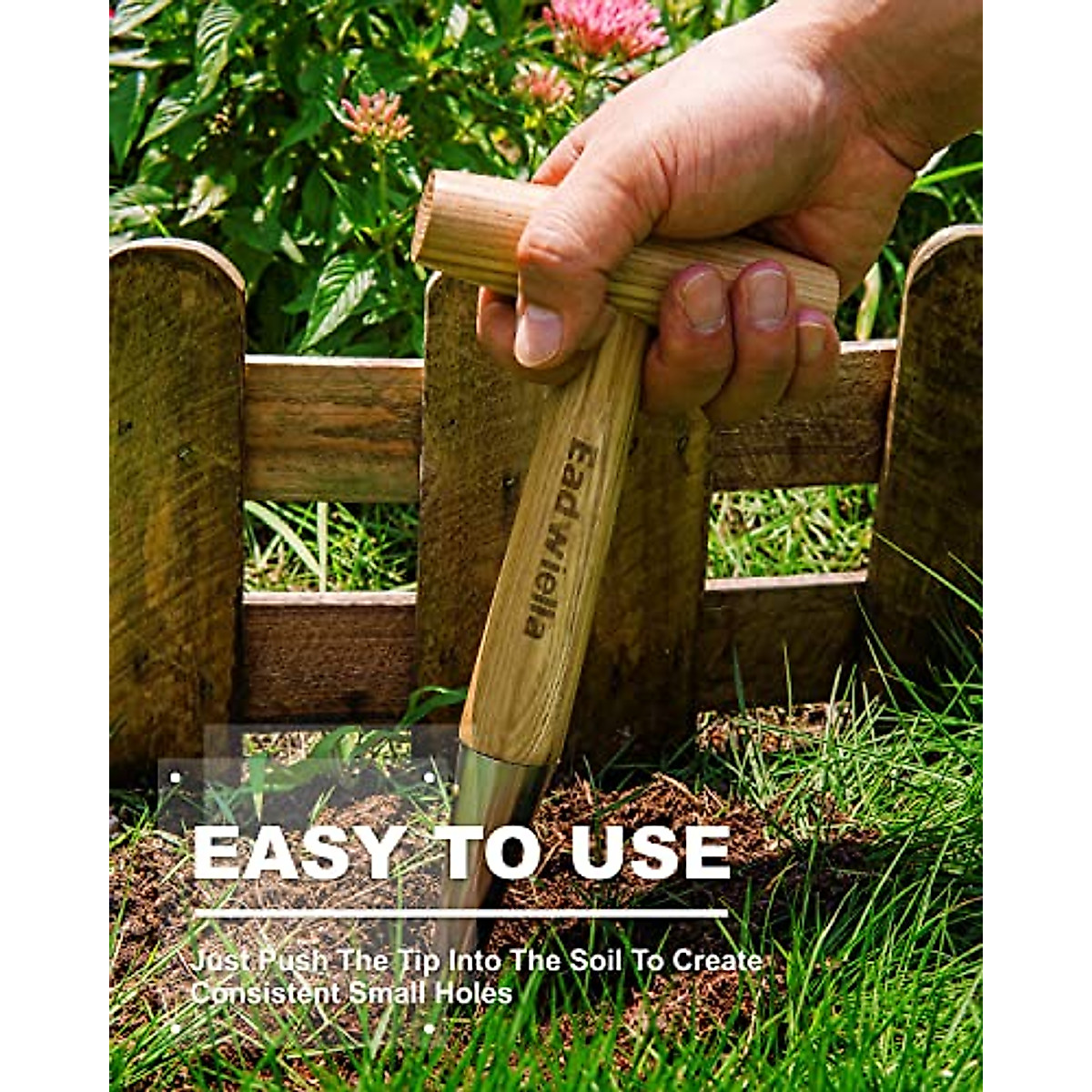 Dibber Garden Tool Seed Planter Tool Dibber Seed Dispenser for Planting Steel Garden Dibber with Wood T-Shaped Handle 11 inch for Gardening,Sowing Seeds,Transplanting Plants,Planting Bulbs,Digging