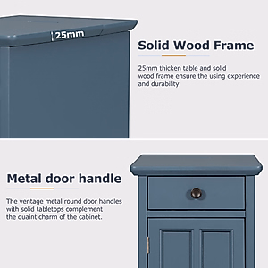 Wood Nightstand with Charging Station,End Table Side Table with 1 Multifunctional Drawer Built-in Cup Holders and USB Ports,for Living Room,Bedroom (Antique Navy@c)