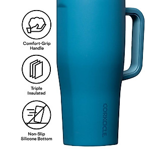 Corkcicle Cruiser Insulated Tumbler with Handle & Straw, North Shore, 22 oz – 100% Leakproof Cupholder Friendly Water Bottle Keeps Drinks Cold 20hrs