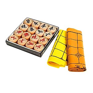 Chinese Chess (Chess) Strategy Travel Casual Game Beech Wood Chess Pieces Leather Chess Board