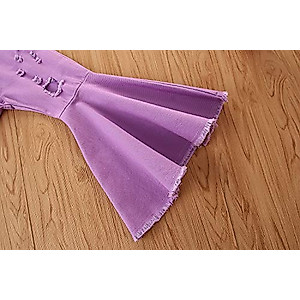 yuhappy Toddler Kid Baby Girls Denim Jeans Bell Bottom Flare Pants Leggings Trousers Special Two Layers Ruffle Pant (Purple,5-6X)