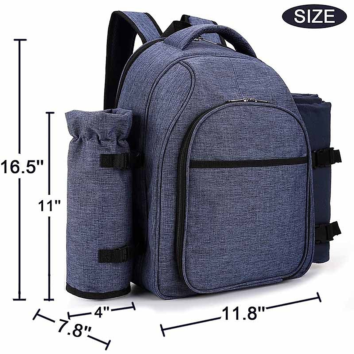 4-Person Picnic Backpack Bag with Cooler, Removable Water Bottle/Wine Rack, Outdoor Fleece Blanket, Plate and Cutlery Picnic Set (4-Person, Gray)