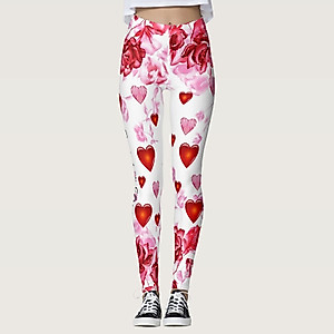 Love Tights for Women Leggings Valentine High Waisted Compression Tights for Women Queen of Hearts Sweet Heart Couple Pink