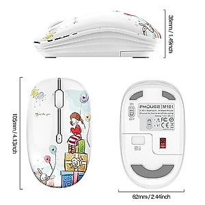 FMOUSE Cute Bluetooth Mouse, 2.4 GHz Wireless Mice with USB Receiver for Laptop, iPad, Mac, Silent Cartoon Mouse Suitable for Female and Students (Girl)