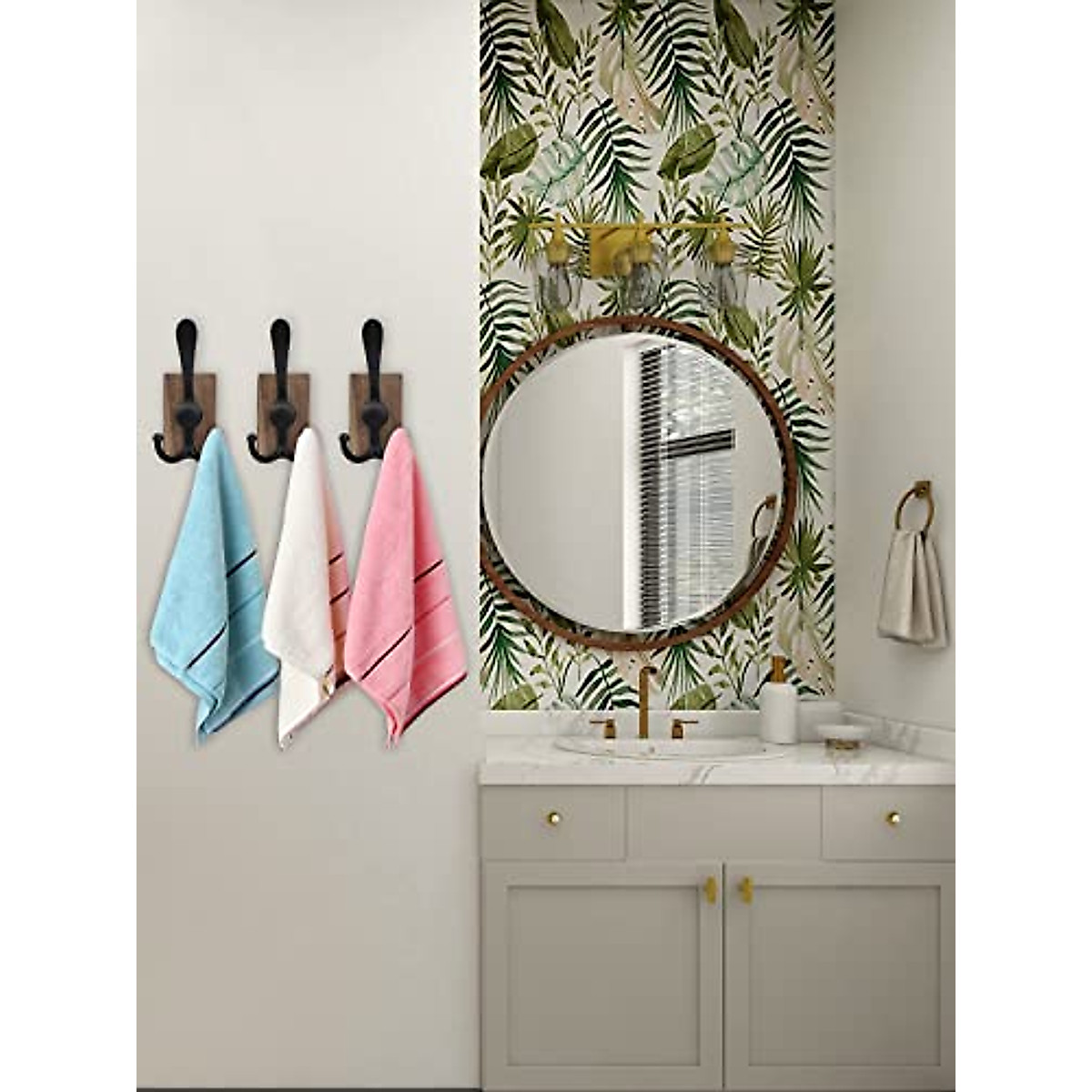 WYTAOHZL 3PCS Coat Hooks Wall Mounted Tri Hooks Wall Coat Rack Large Matte Metal Black Coat Hooks for Wall Heavy Duty Walnut Coat Rack Hooks with 3 Hooks for Coat Hat Towel Mudroom Bathroom Entryway