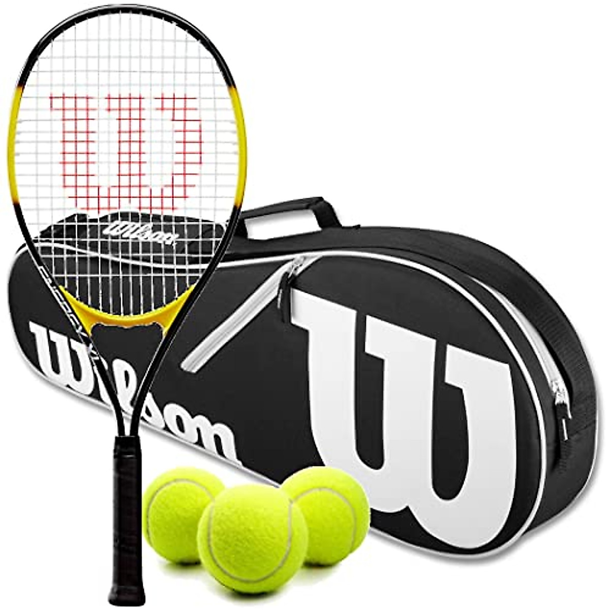 Wilson Energy XL 112 Pre-Strung Recreational Tennis Racquet Bundled with a Black Advantage II Tennis Bag and a Can of Tennis Balls