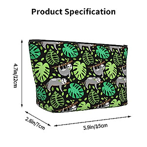 Lightweight Travel Portable Cosmetic Bag Compatible with Tropical Green Leaves Sloth, Casual Toiletry Makeup Carrying Pouch Multifunction Coin Cash Storage Cases for Women