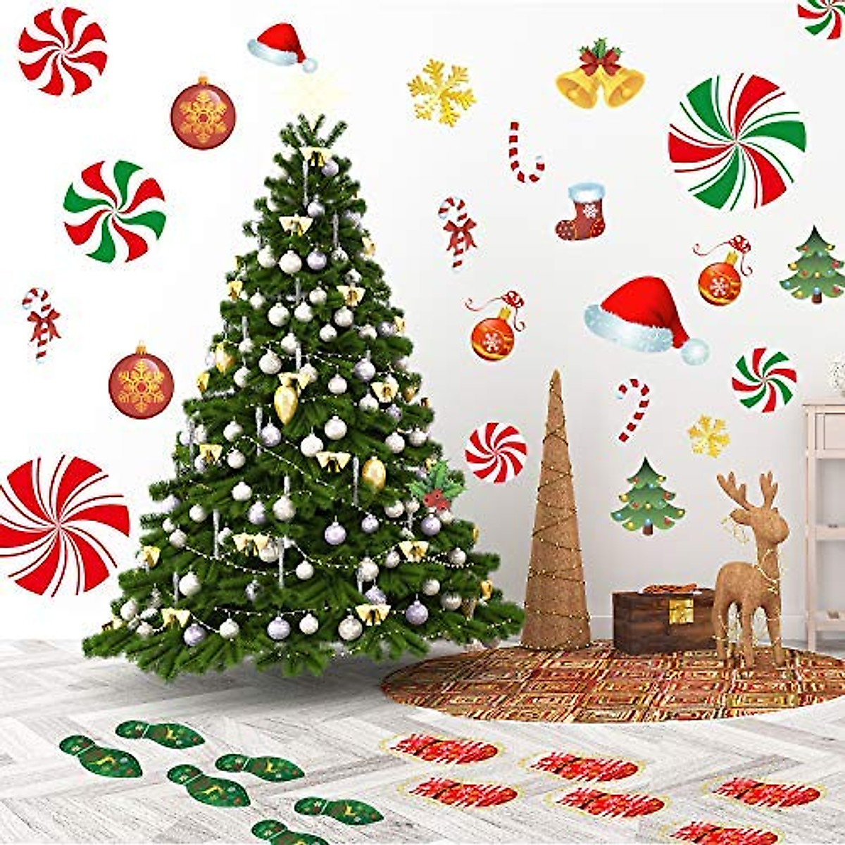 156PCS Christmas Peppermint Floor Decals Footprints Stickers for Christmas Candy Party Decoration Xmas Party Decor Supplies, 12 Sheets