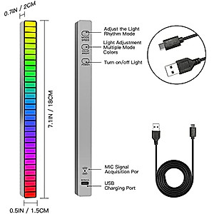 RGB Sound Activated Led Lights, 2PCS Music Sync Led Lights Wireless Rechargeable USB Car Rhythm Light 32 Bit Music Pickup Rhythm Light Music Level Indicator for Car Laptop, Gaming Accessories