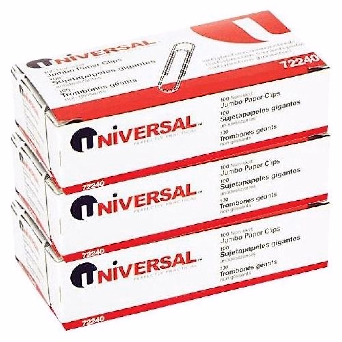 Universal Nonskid Paper Clips, Wire, Jumbo, Silver-100 ct, 3 pk