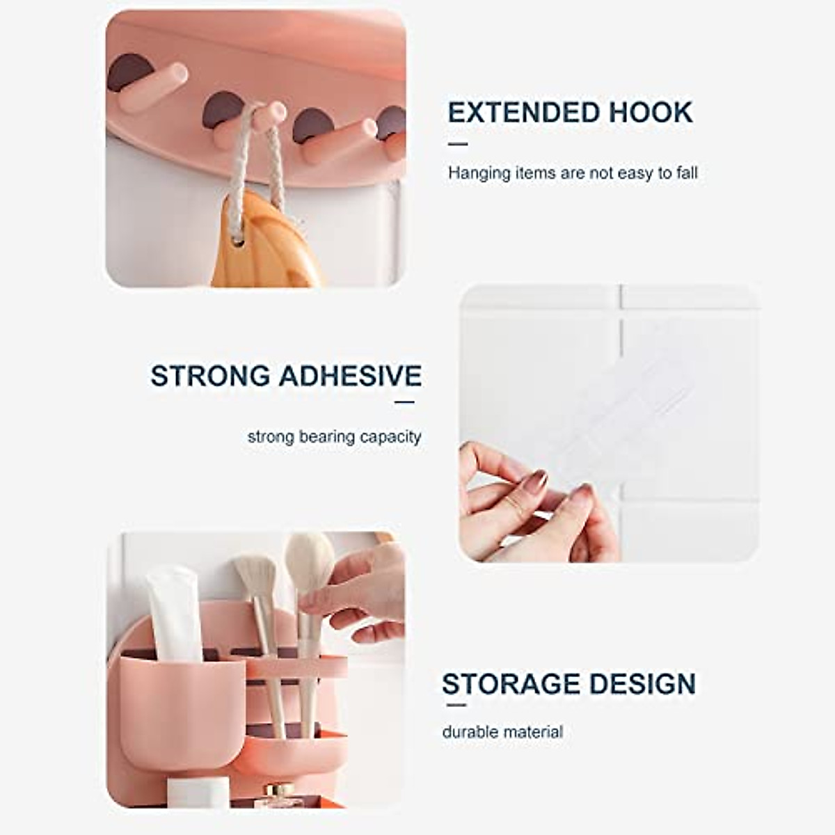 HERCHR Wall Mount Shelf Accessories Organizer Self-Stick Bedside Storage Organizer for Earphone, Cell Phone Next to Bed & Table Dorm(pink)