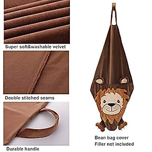 Cool Lion Bean Bag Chairs for Boys Room Decor, Stuffable Zipper Beanbag for Organizing Children Plush Toys, Extra Large Size, Velvet Super Soft Cover Only