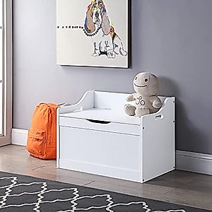RAAMZO Wood Modern Storage Bench Box Blanket Chest Trunk with Safety Hinged Lid in White Finish