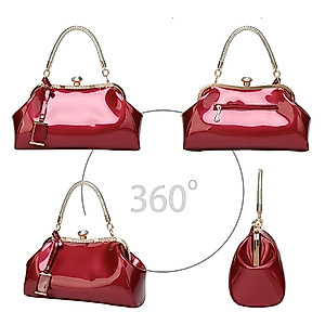 RTGGSEL Diamond Crystal Glossy Patent Leather Top Handle Tote Handbag for Women Bag Evening Wedding Shoulder Bag Satchel Purse (Black)