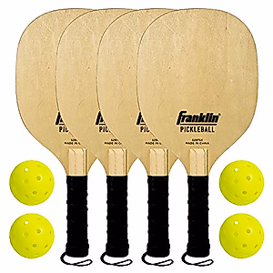 Franklin Sports Wooden Pickleball Paddle and X-40 Pickleball Set - Includes (4) Wooden Paddles and (4) pickleballs - USA Pickleball Approved X-40 Balls