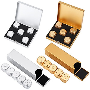 Precision Aluminum Alloy Dice Solid Metal Dice Set Table Game Dice Poker Games Dices Set with Case 5pcs (Gold Square Box) Black and Gold dice
