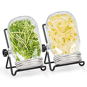 Seeds Sprouting Kit, 2-Pack Mason Jar Germination Growing Kit with Stainless Steel Mesh Lids and Stands, Wide Mouth Jars Germinator, Indoor Seed Sprouter Set for Broccoli Beans Microgreens Sprouts