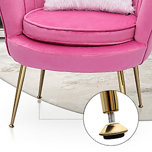 MoNiBloom Upholstered Velvet Accent Chair Elegant Mid-Century Modern Pink Shell Chair w/Cushion and Golden Legs, Retro Leisure Tufted Flower Chair for Living Room Bedroom Reading Areas