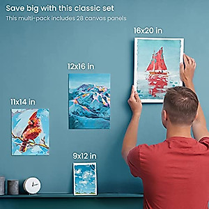 ARTEZA Canvas Boards for Painting, 9 x 12, 11 x 14, 12 x 16, 16 x 20 Inches, Multipack of 28, Blank White Canvas for Acrylic, Oil and Gouache Painting