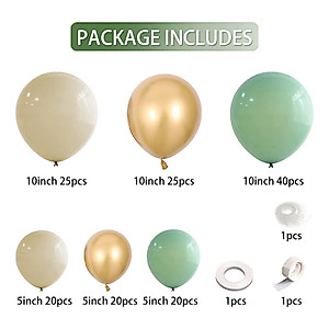 Sage Green Sand White Balloon Garland Arch Kit with Chrome Metallic Gold Avocado Olive Balloons for Baby Shower Bridal Shower Bachelor Party Wedding Birthday Party Decorations