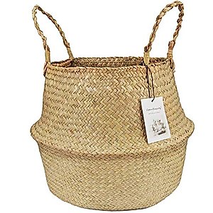 WskLinft Seagrass Weaving Storage Basket Clothes Plants Basket for Home Storage Box Rattan Basket for Storage Primary Color L