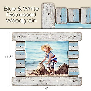 EXCELLO GLOBAL PRODUCTS Rustic Distressed Wooden 8 by 10 in Picture Frame, Blue & White
