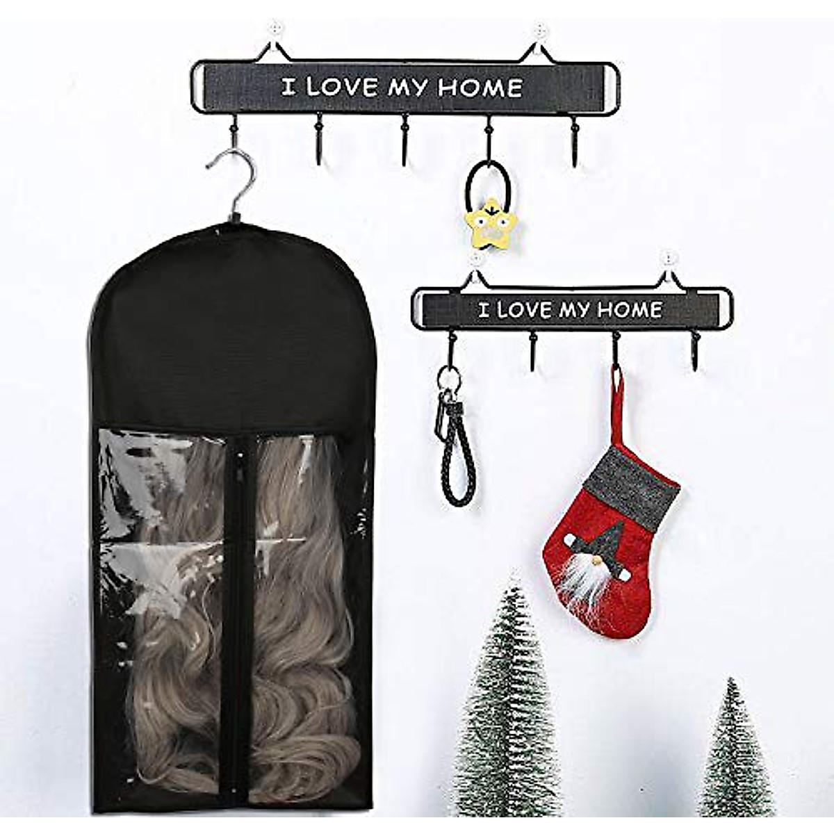 10 Pack Hair Extension Storage Bag Hair Extension Hanger Strong Holder Dust-proof Portable Suit with Transparent Zip Up Closure- Lightweight, Waterproof and Portable (Black)