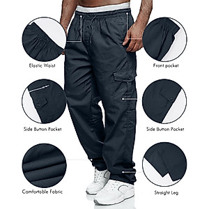 Men's Cargo Pants Relaxed Fit Sport Pants Jogger Sweatpants Drawstring Outdoor Trousers with Pockets Navy Blue 4XL